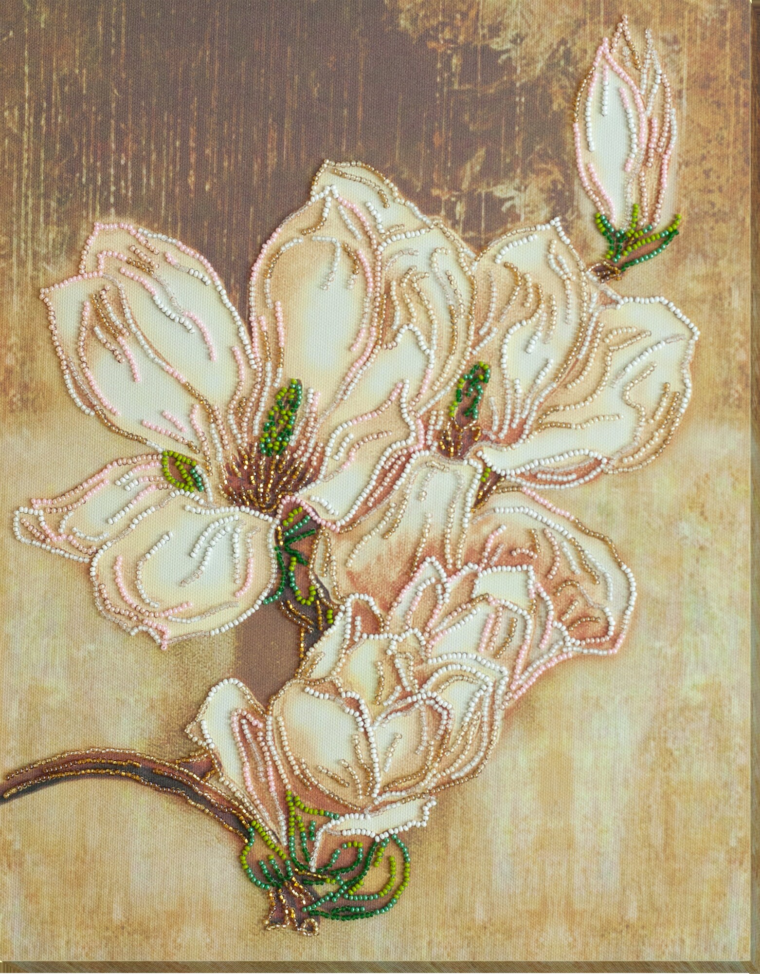 Magnolia Embroidery Kit Beige Vintage Peony Beads Embroidery | Etsy