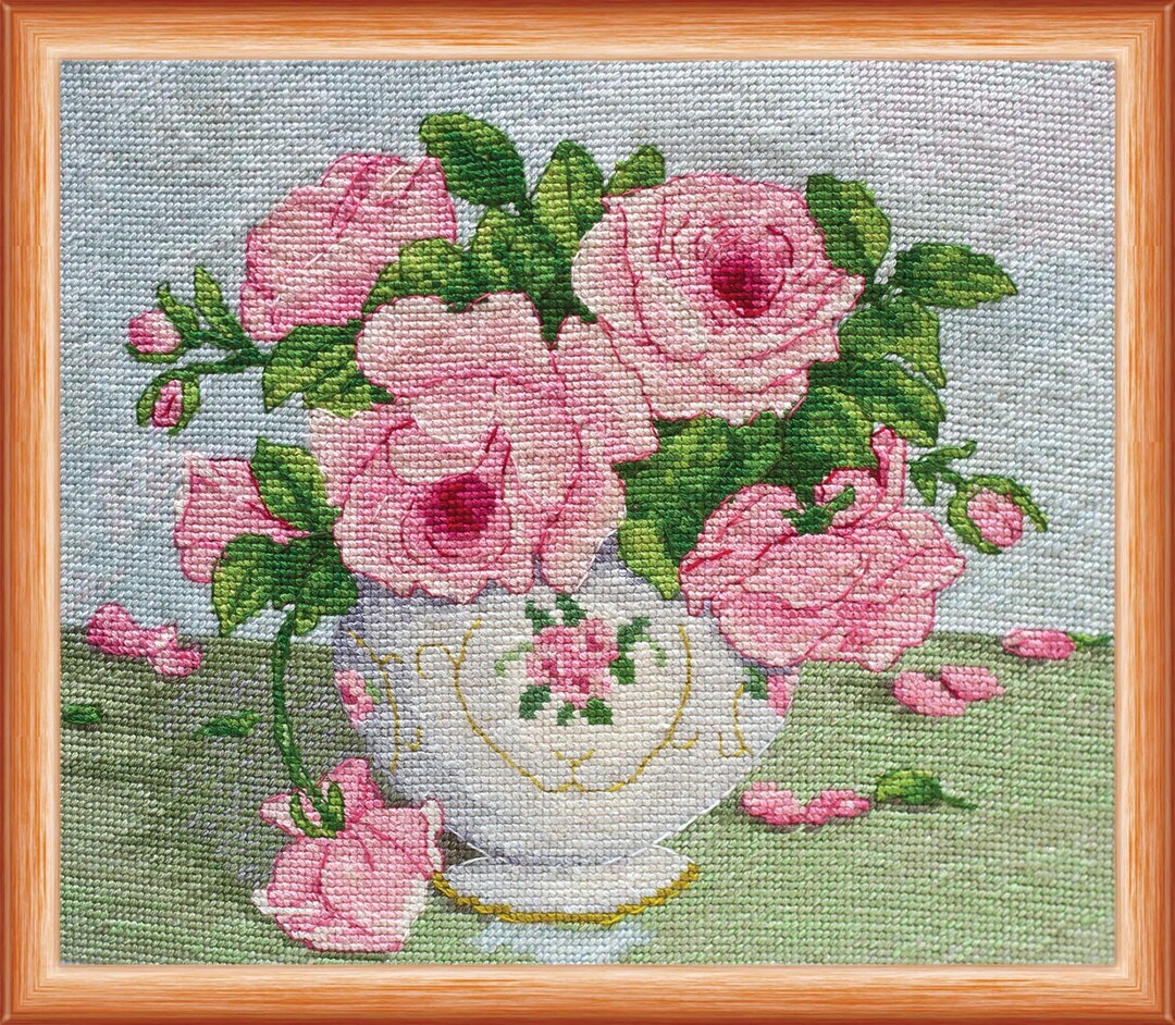 Cross Stitch Kit Pink Roses Bouquet Embroidery Flowers Cross Stitch ...