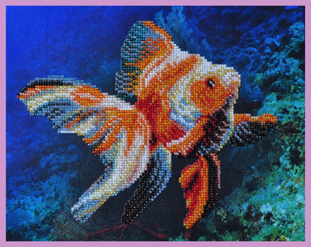 Bead embroidery kit Gold Fish Ocean embroidery fish | Etsy