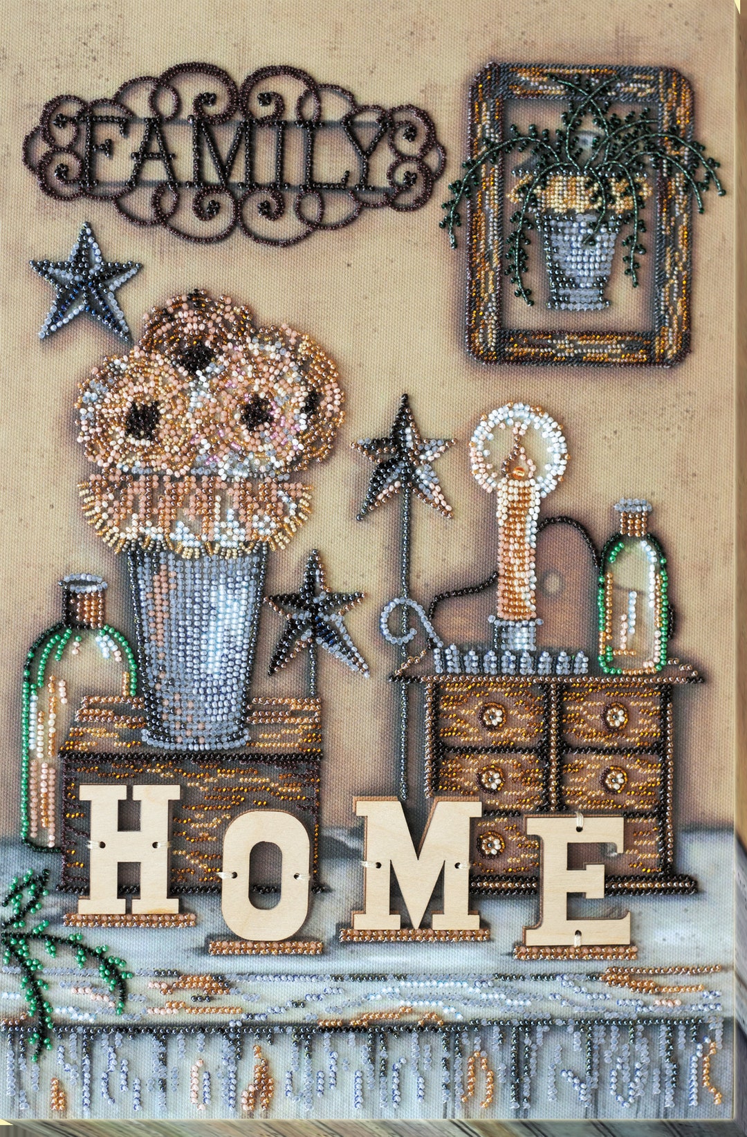 Bead Embroidery Kit Family Home Relations Embroidery, Needlework Kit ...