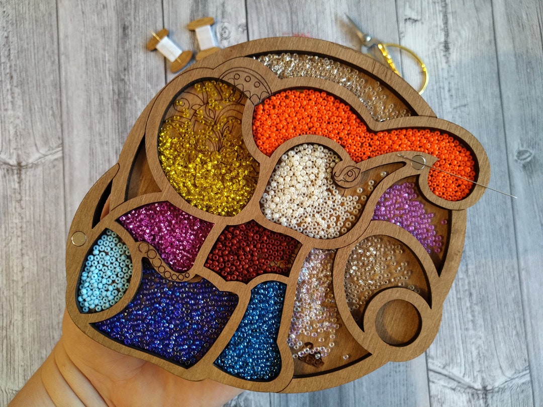 Wood Bead Organizer Box With Needle Magnet, Elephant Beads Tray ...