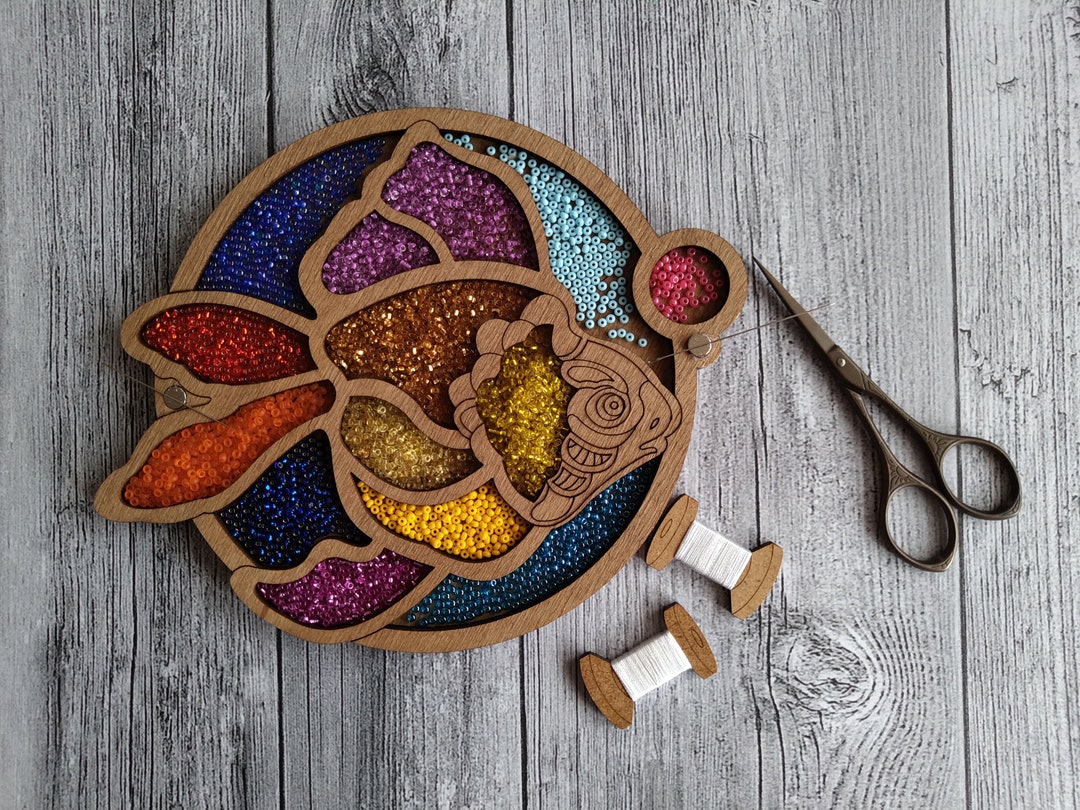 Wood Organizer Box for Beads With Needle Magnet, Beadwork Accessory ...