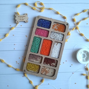 Wood Bead Organizer Box With Wooden Lid Beadwork Accessory Jewelry ...