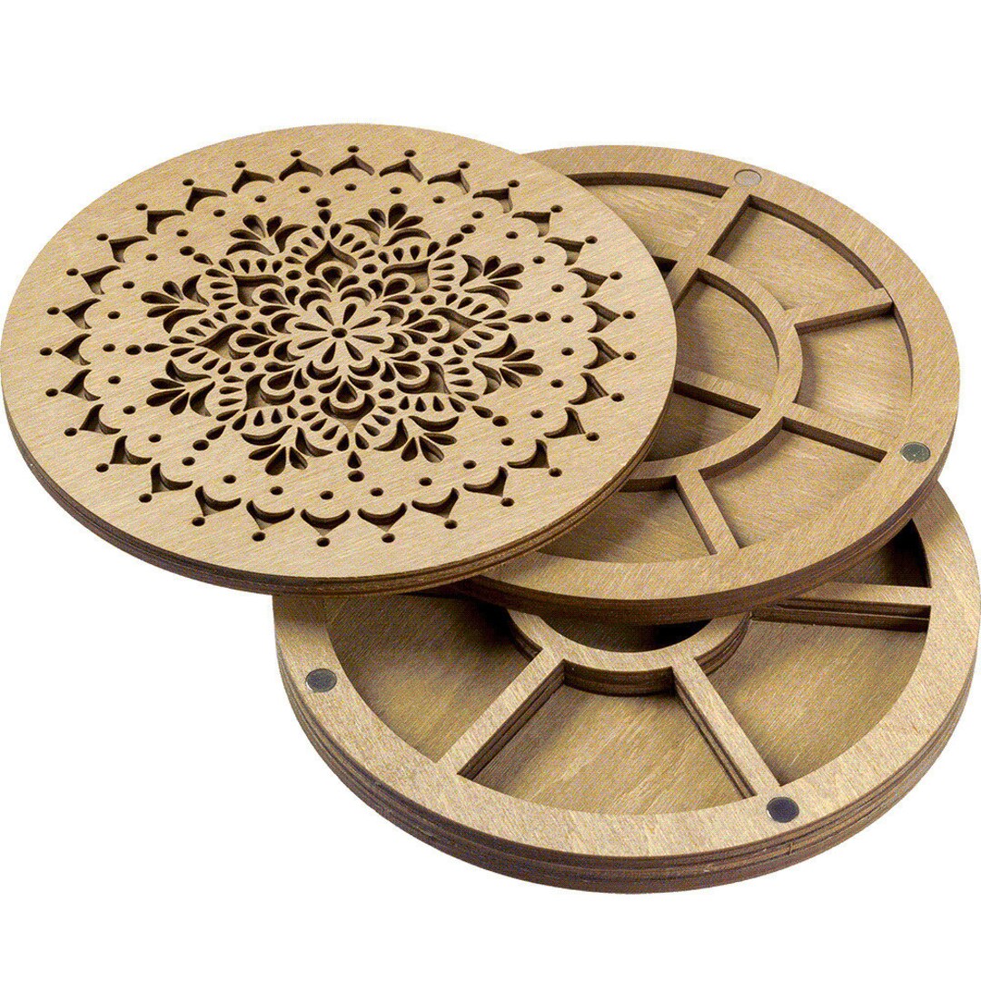Wood Bead Organizer Box With Wooden Lid, Mandala Container Jewelry ...
