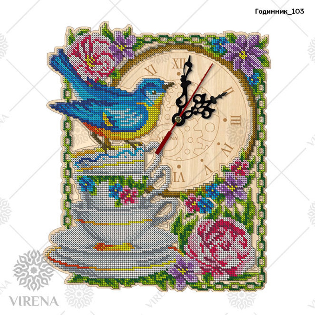 Bird and Cups Bead Embroidery Clock Kit: Handmade Needlework Craft - Etsy