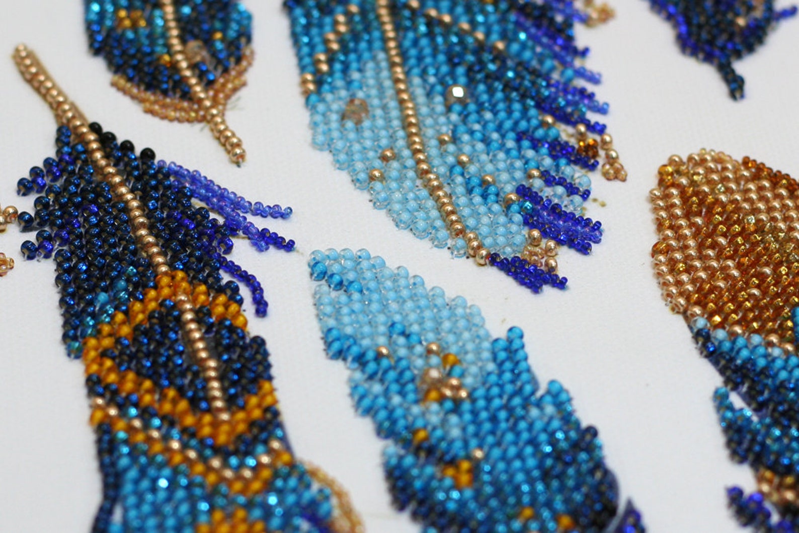 Bead Embroidery Kit: Indigo Feathers, Native Boho Needlework - Etsy