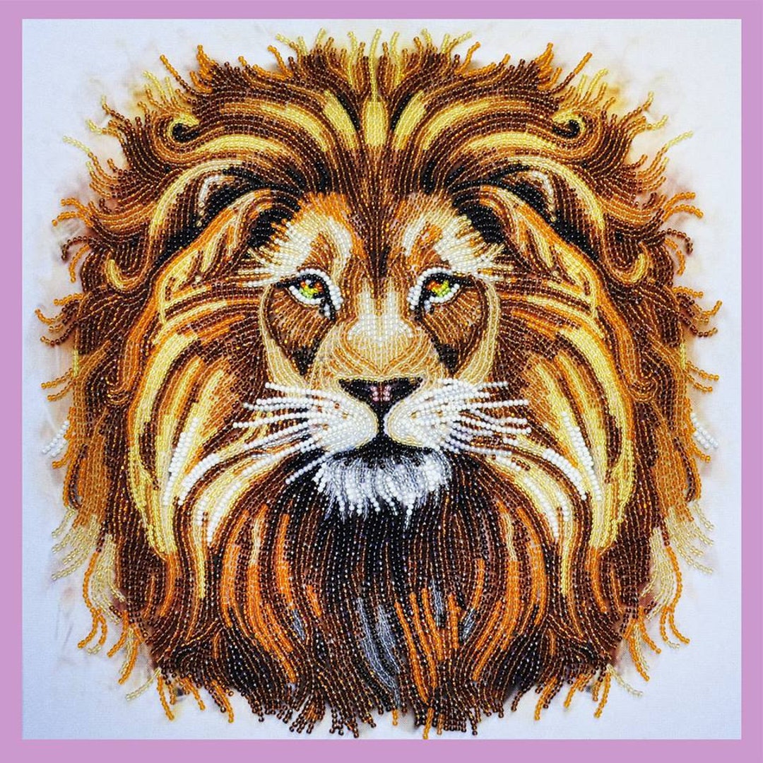 Bead Embroidery Kit Lion KING OF BEASTS Animal Embroidery Needlework ...
