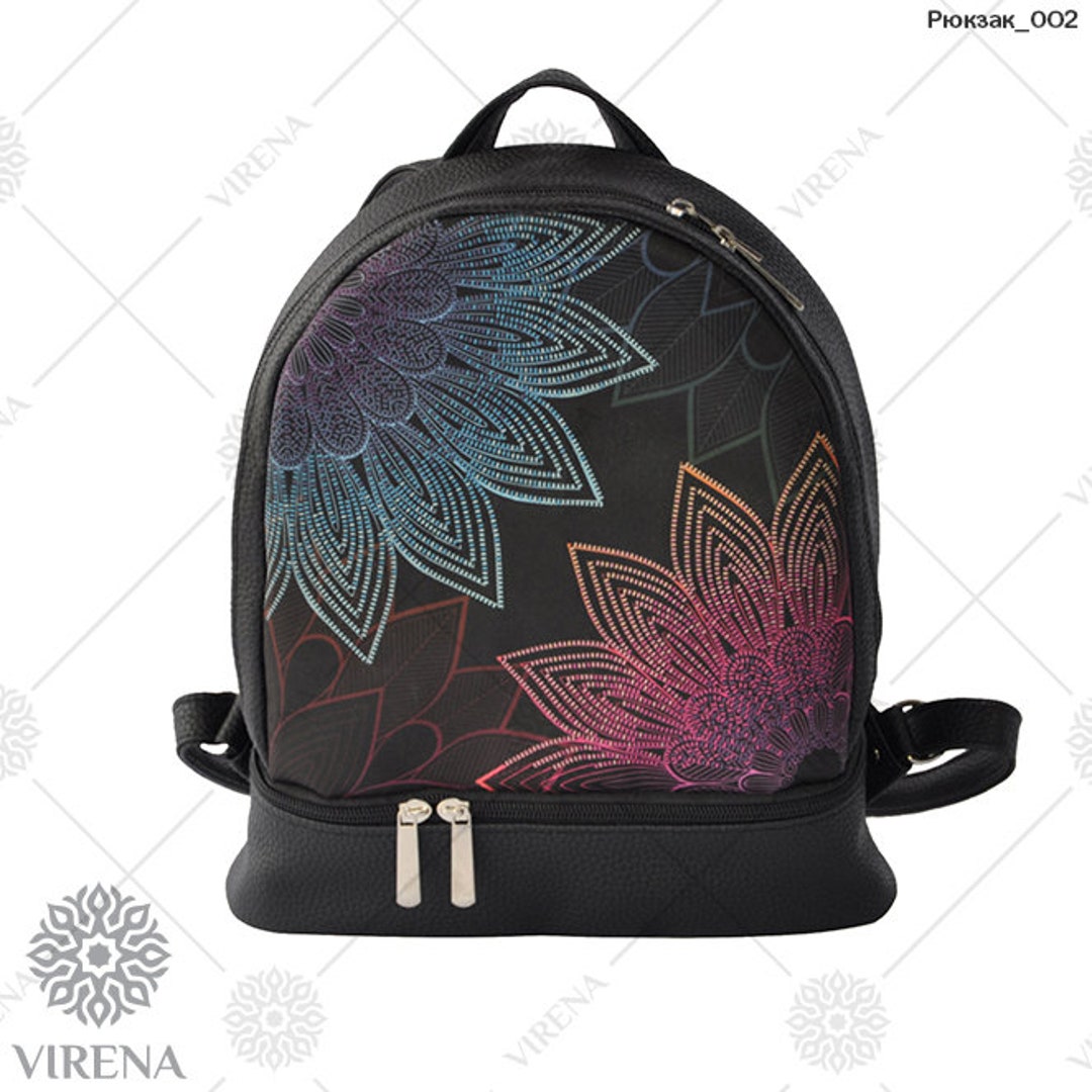 Boho Leather Women Backpack Embroidery With Beads School Backpack Black ...