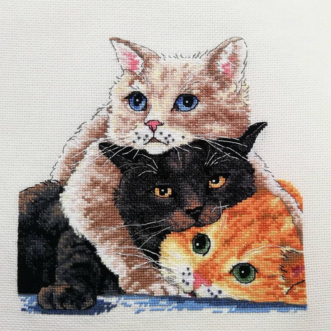 Cats Cross Stitch Kit: Furry Friends Needlework, Modern Animal Design ...