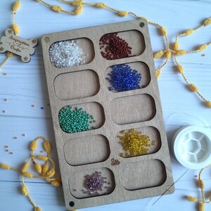 Wood Bead Organizer Box With Wooden Lid Beadwork Accessory Jewelry ...