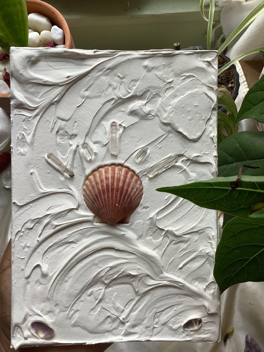 Cosmic Mermaid Plaster Art With Scallop Seashell Clear Quartz - Etsy