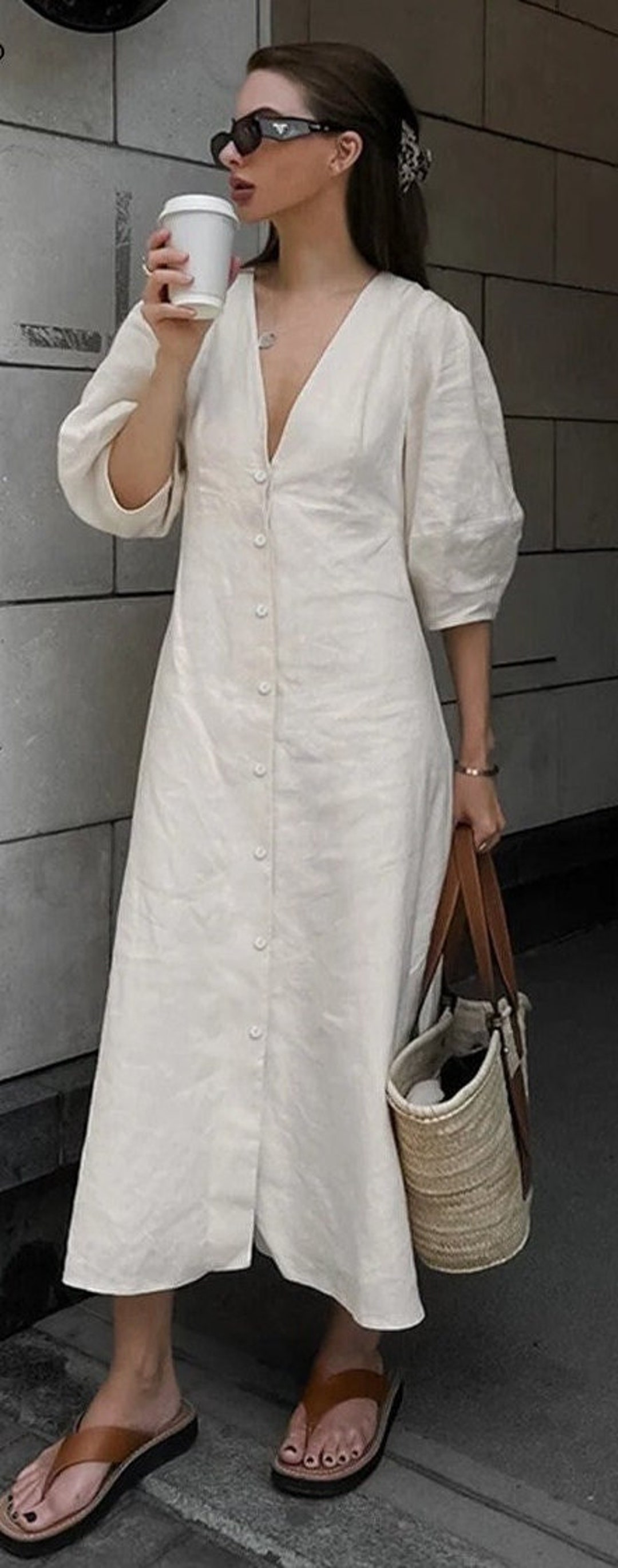 Linen Button Dress, Organic Cotton Dress, Summer Dress, Linen Dress ...