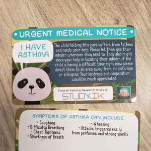 Child Asthma Card, Child Asthma Emergency Card, Child Asthma Medical ...