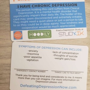 Depression Card, Depression Emergency Card, Depression Medical Card ...