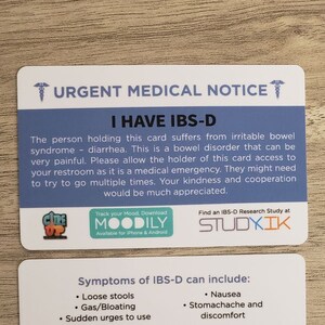 IBS-D Card, IBS-D Emergency Card, IBS-D Medical Card, Irritable Bowel ...