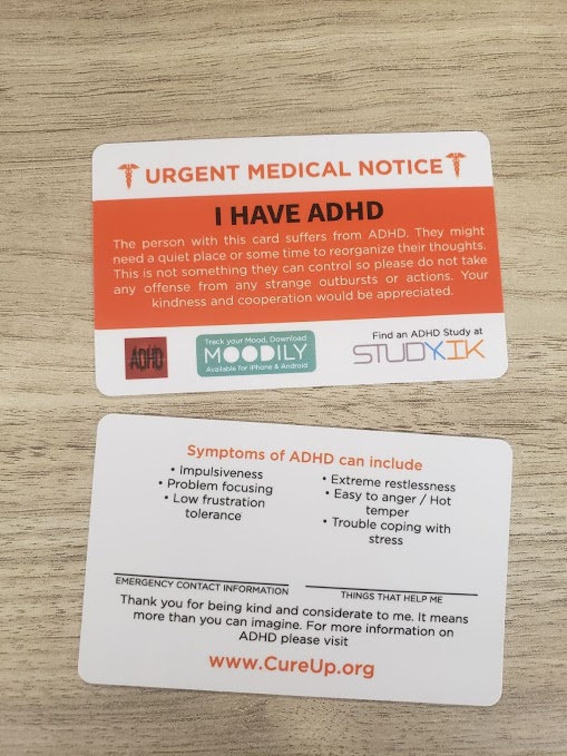 ADHD Card ADHD Emergency Card ADHD Medical Card Attention | Etsy