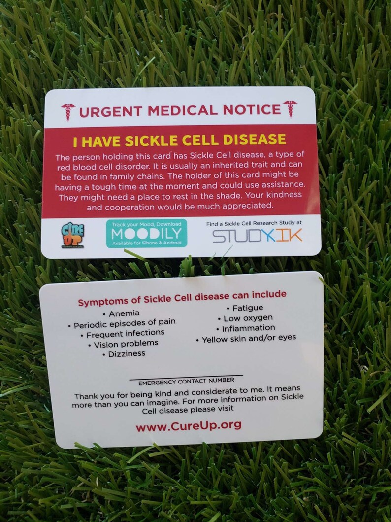 Sickle Cell Card Sickle Cell Emergency Card Sickle Cell - Etsy
