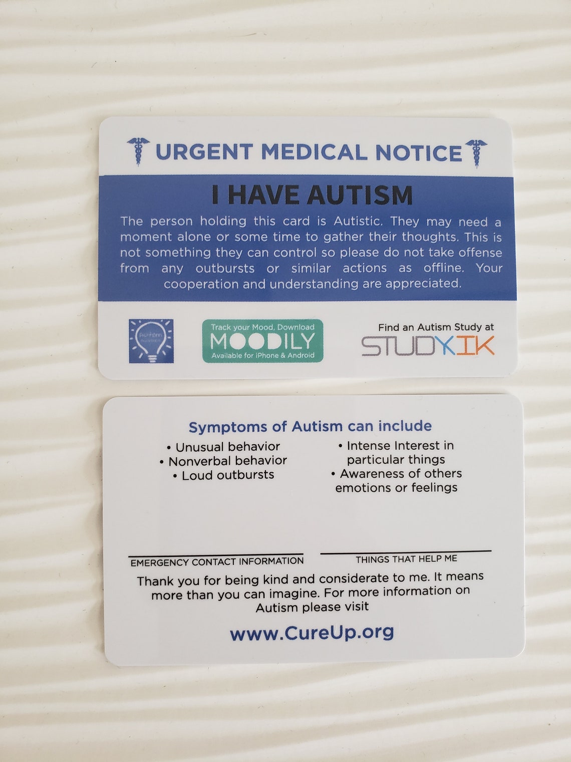 Autism Card Autism Emergency Card Autism Medical Card | Etsy