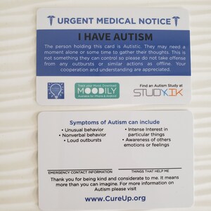 Autism Card Autism Emergency Card Autism Medical Card | Etsy