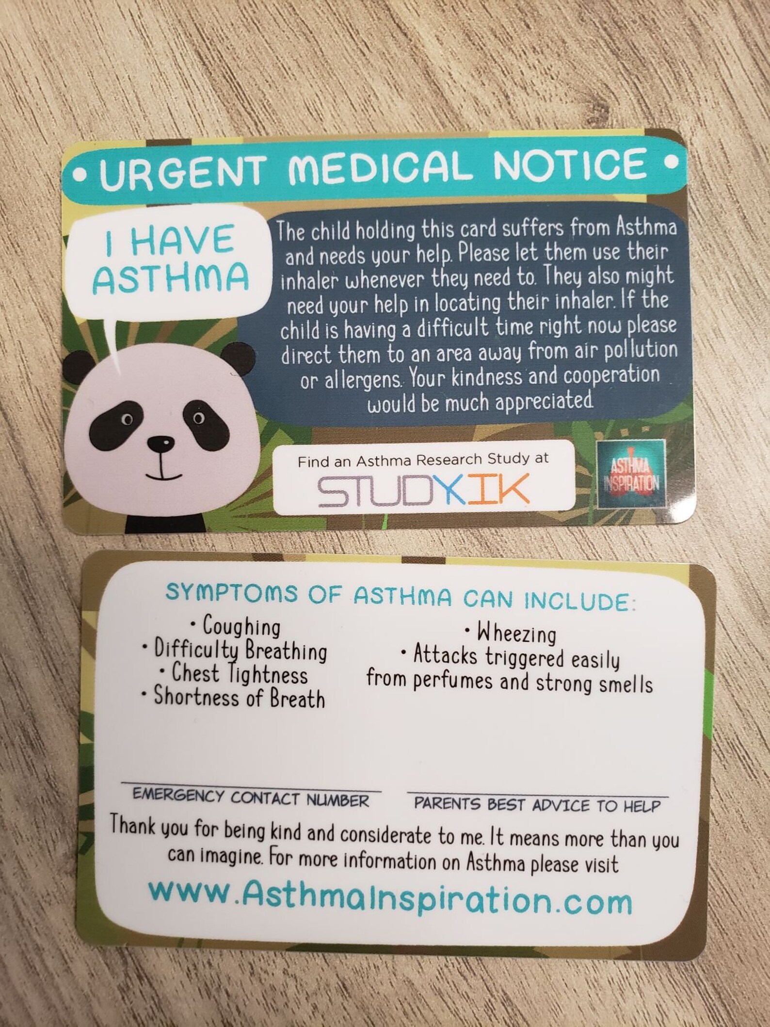 Child Asthma Card Child Asthma Emergency Card Child Asthma - Etsy UK