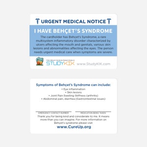 Behçet’s Syndrome Card, Behçet’s Syndrome Emergency Card, Behçet’s ...