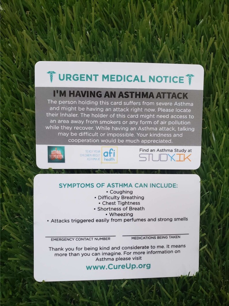 Asthma Card Asthma Emergency Card Asthma Medical Card - Etsy