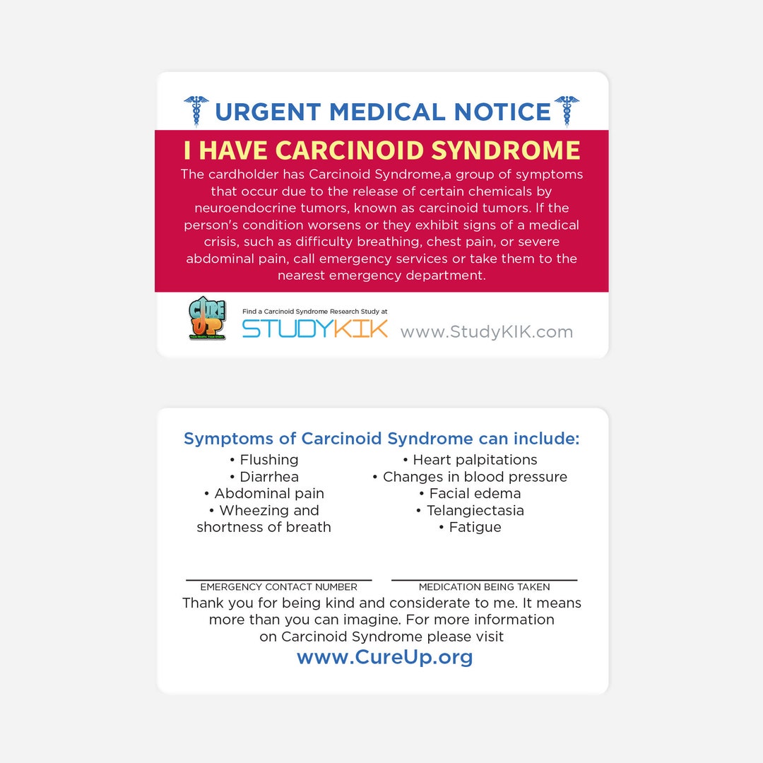 Carcinoid Syndrome Card Carcinoid Syndrome Emergency Card - Etsy