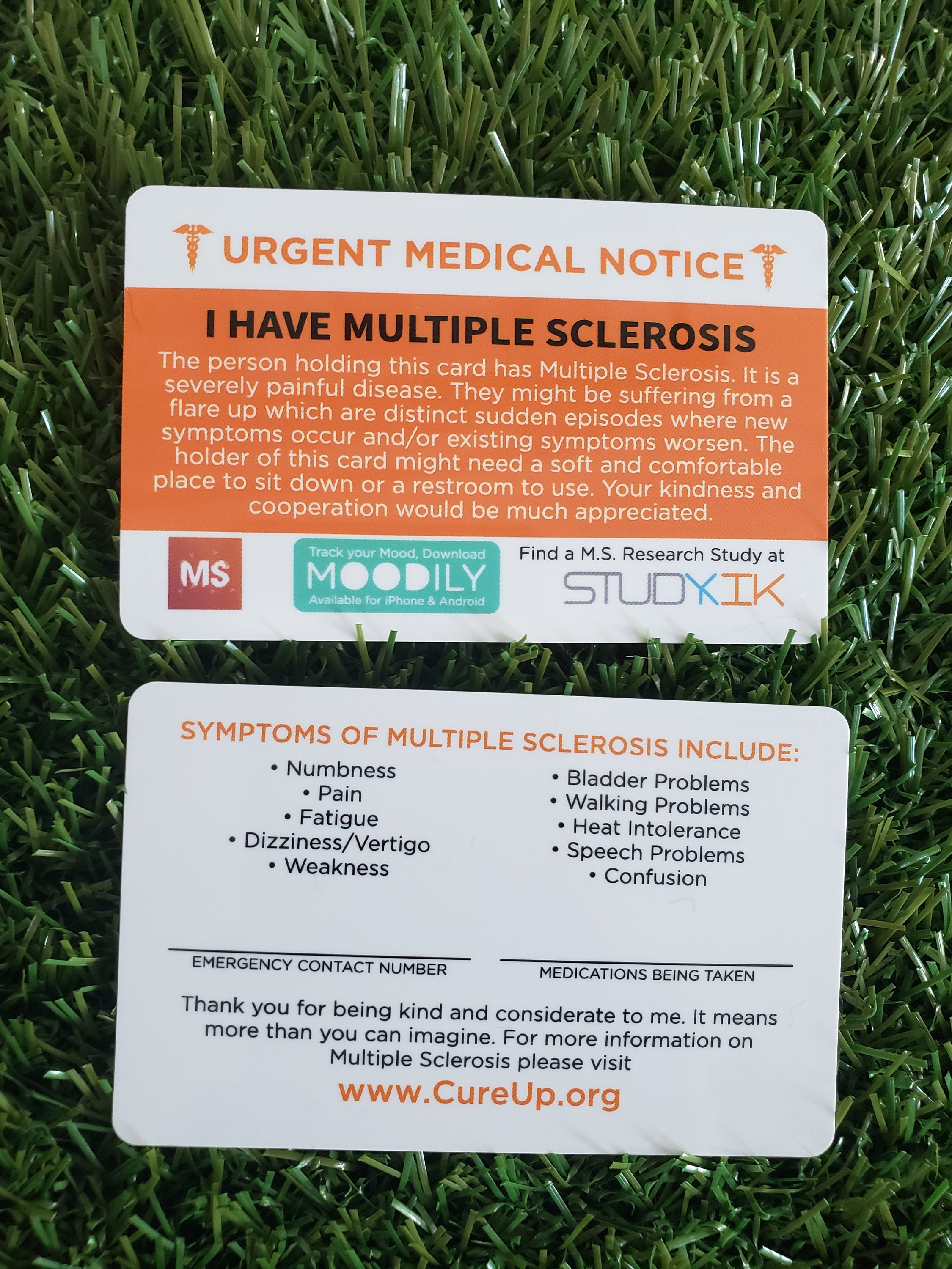 Multiple Sclerosis Card Multiple Sclerosis Emergency Card - Etsy