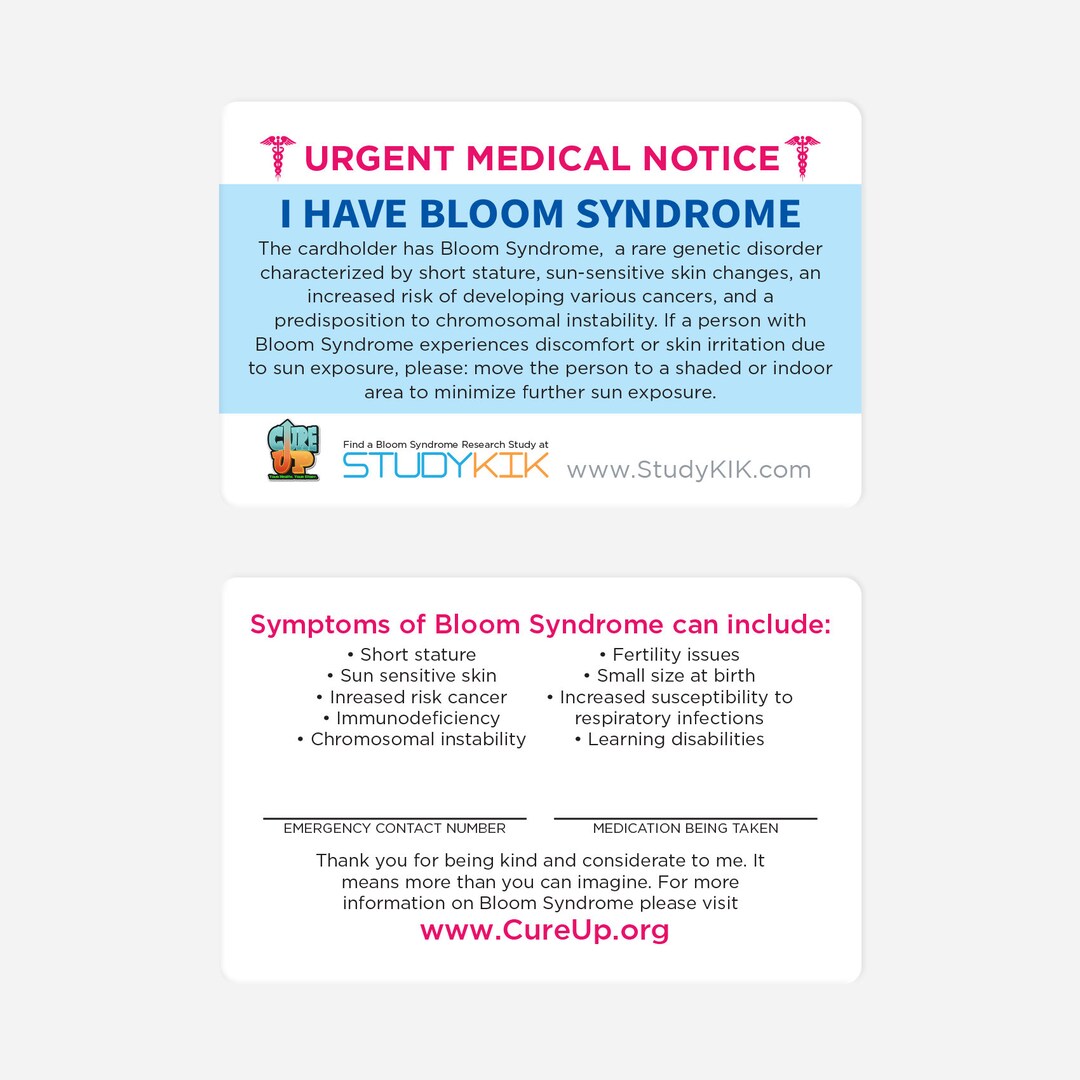 Bloom Syndrome Card Bloom Syndrome Emergency Card Bloom - Etsy