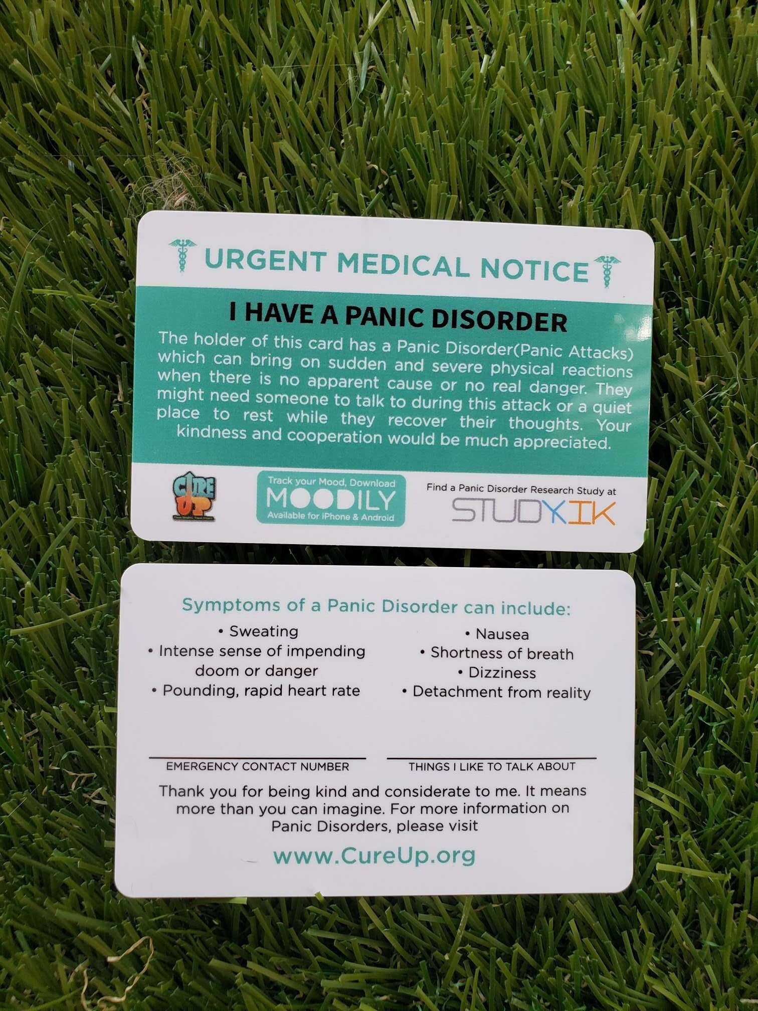 Panic Disorder Card Panic Disorder Emergency Card Panic | Etsy