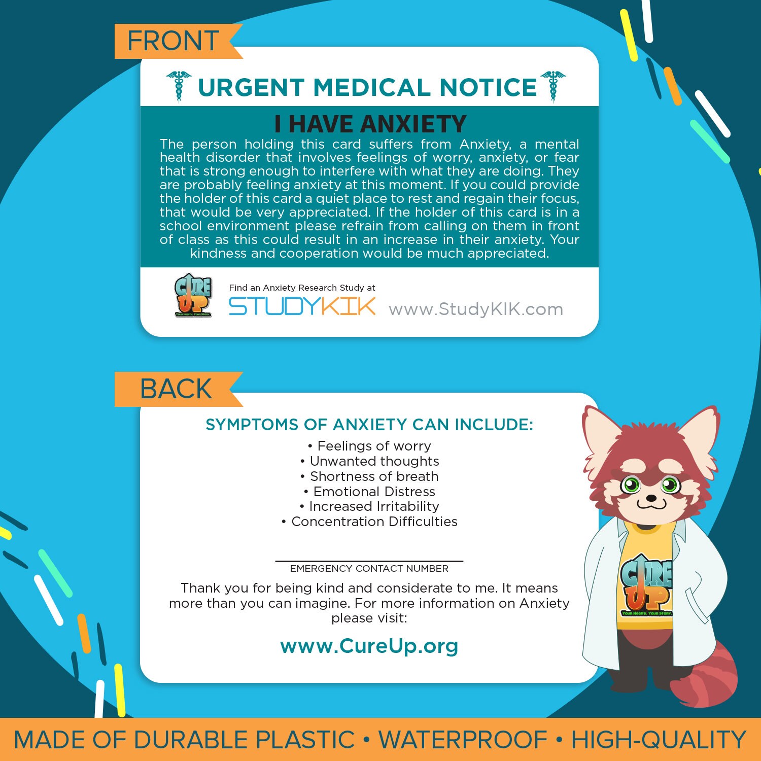 Anxiety Card Anxiety Emergency Card Anxiety Medical Card | Etsy