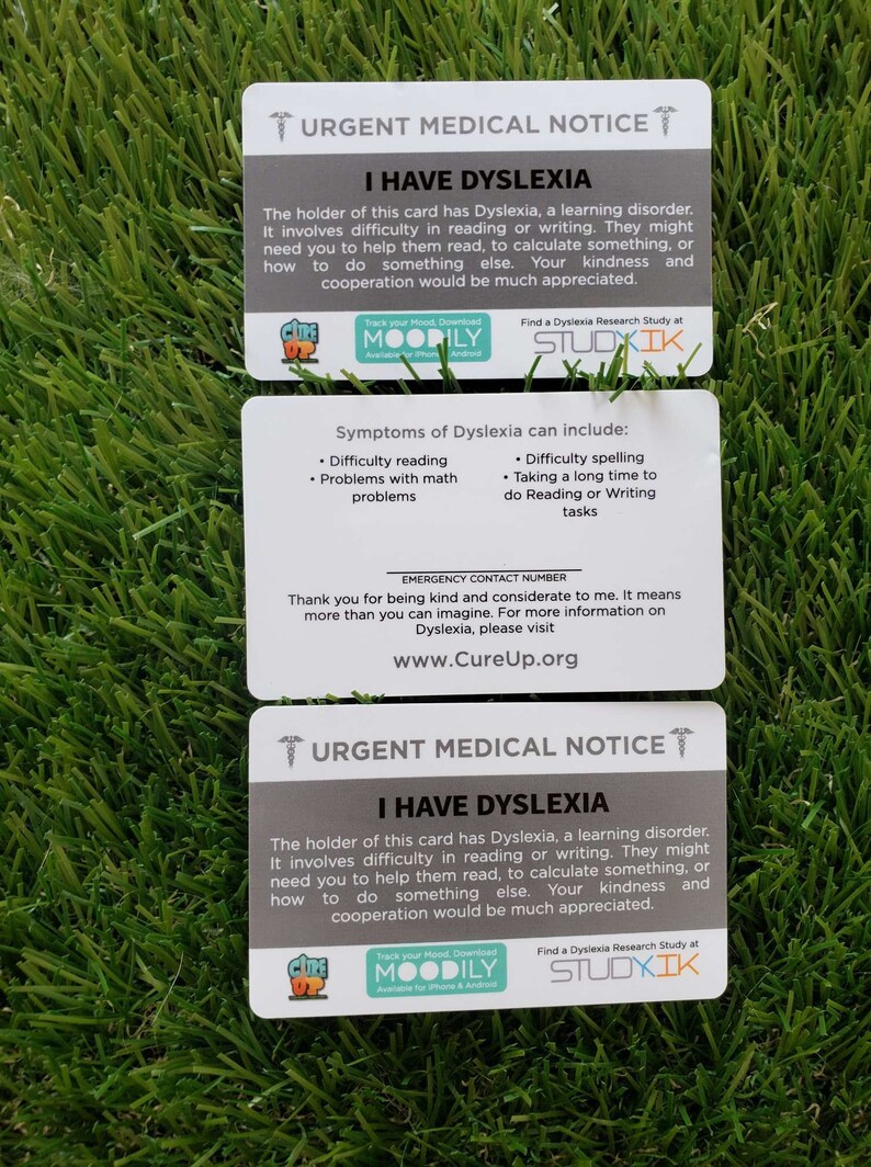 Dyslexia Card Dyslexia Emergency Card Dyslexia Medical Card | Etsy