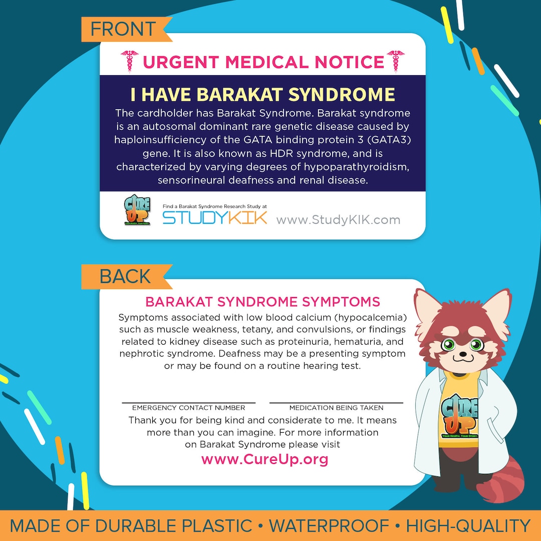Barakat Syndrome Card, Barakat Syndrome Emergency Card, Barakat ...