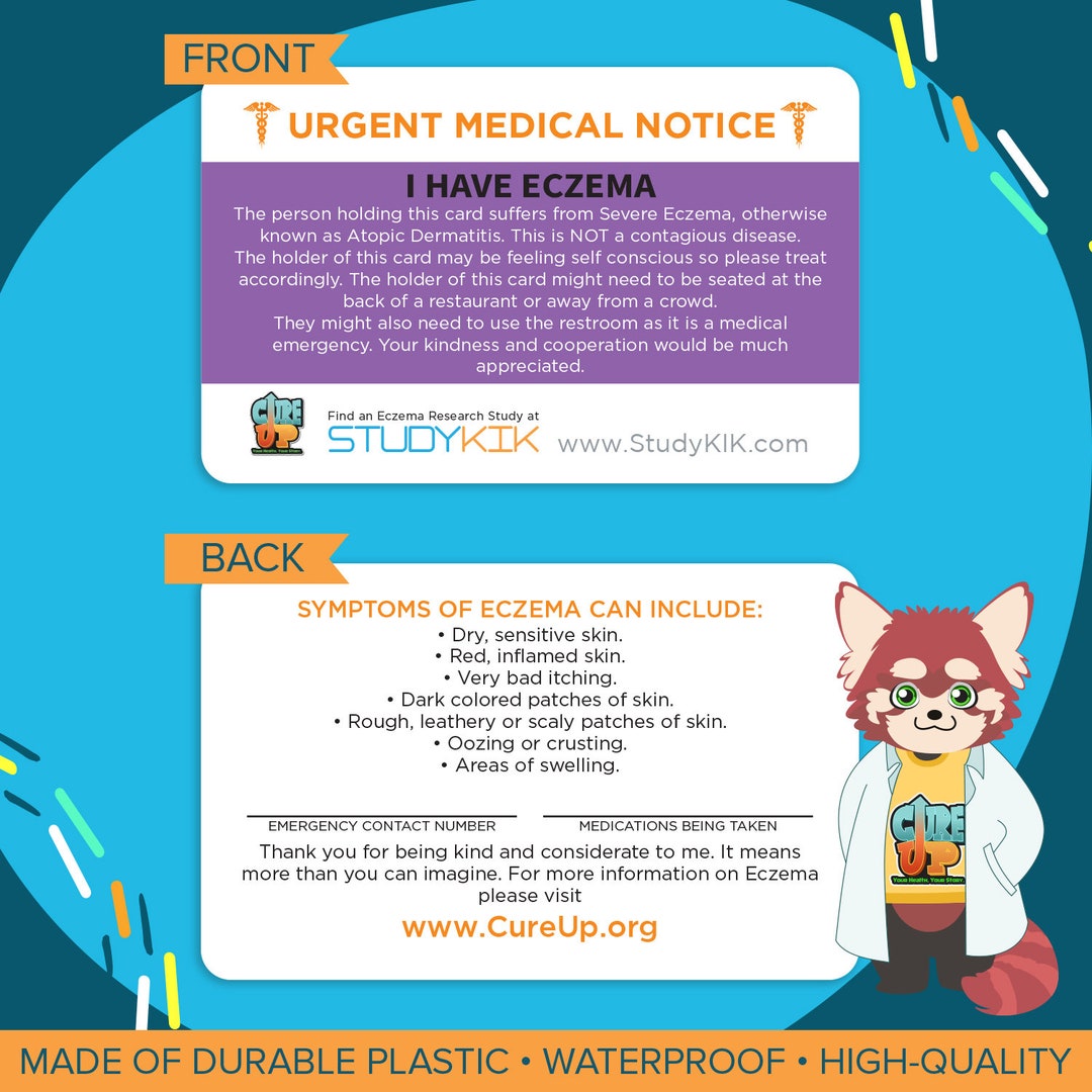 Eczema Card, Eczema Emergency Card, Eczema Medical Card, Eczema Alert ...