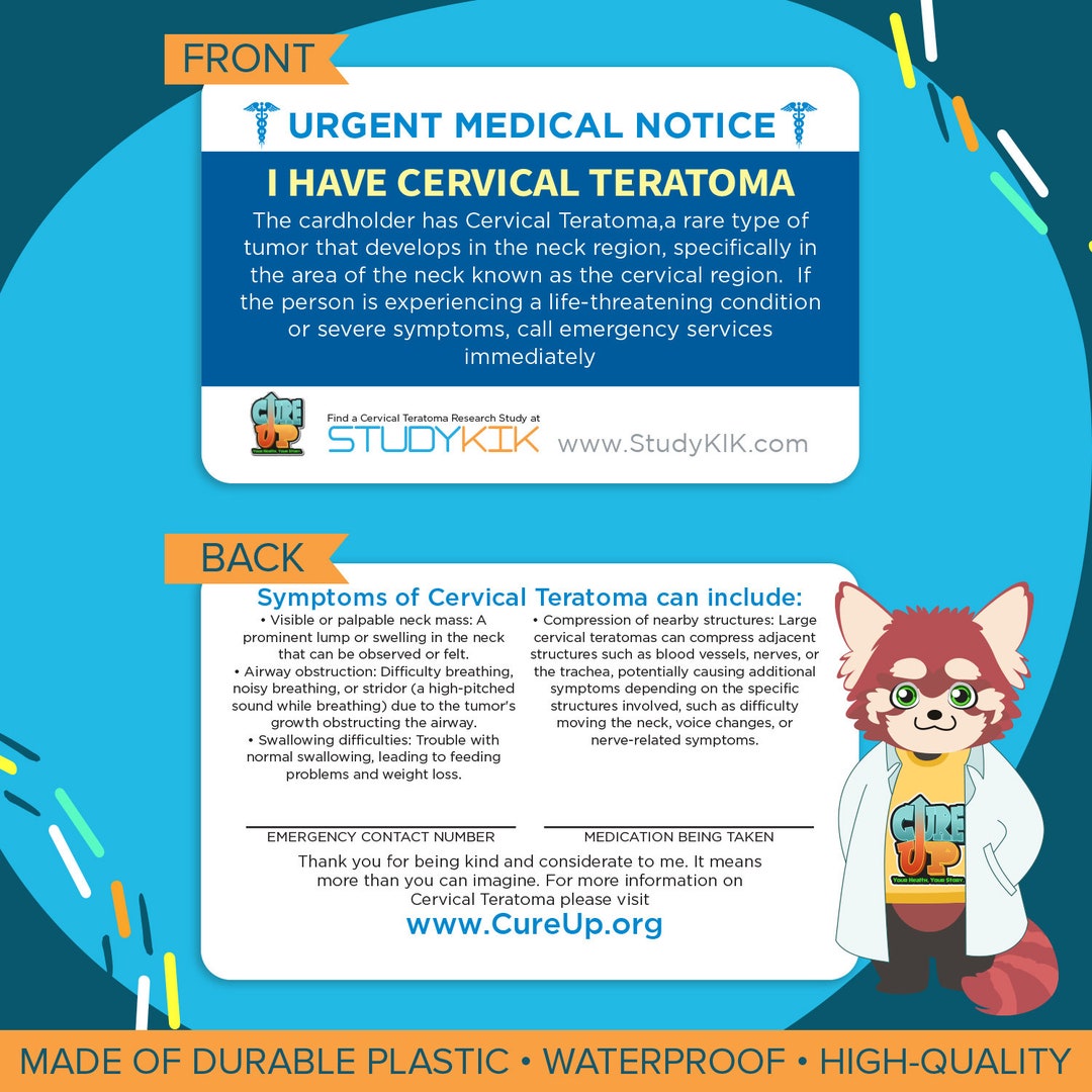 Cervical Teratoma Card, Cervical Teratoma Emergency Card, Cervical ...