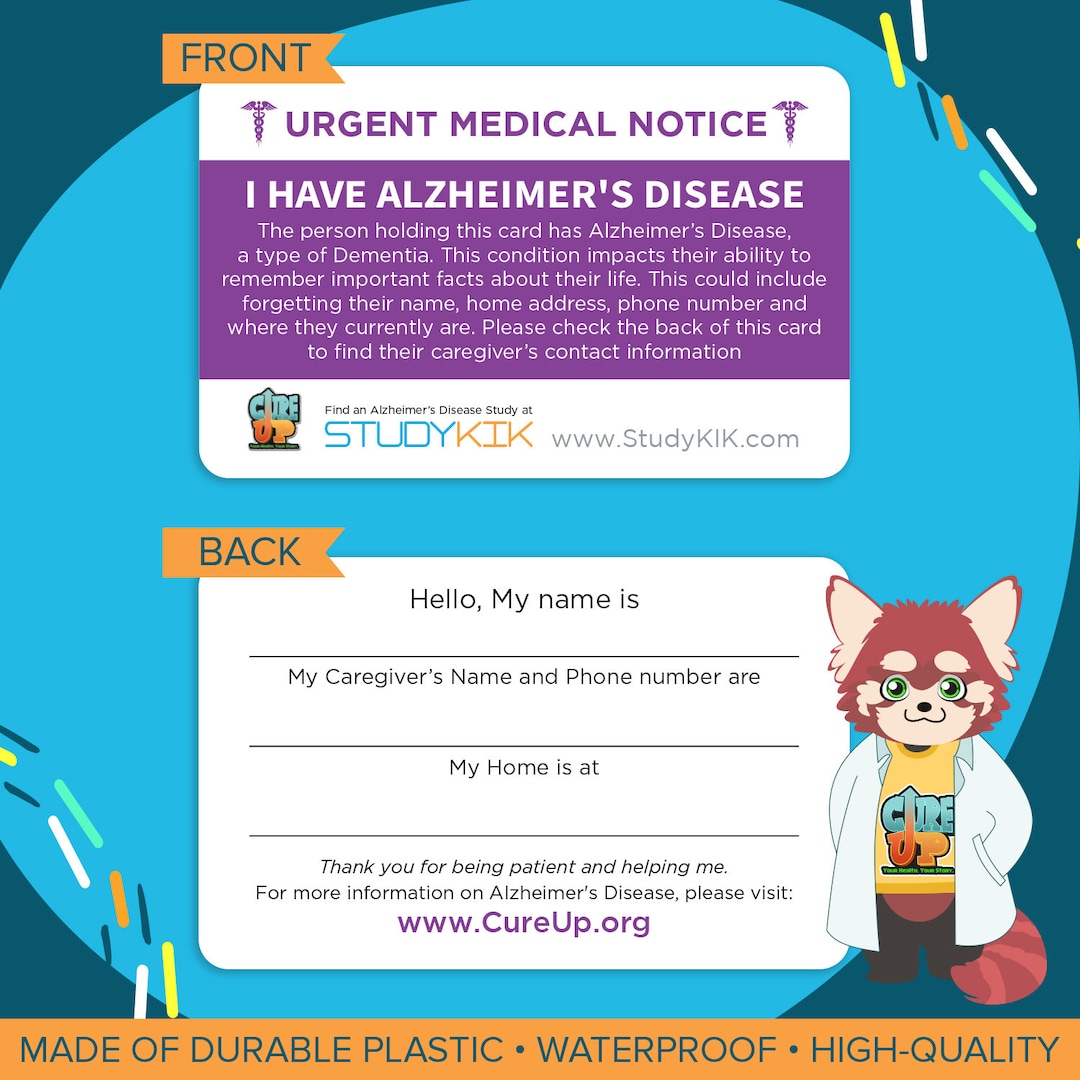 Alzheimer's Disease Card, Alzheimer's Card, Alzheimer's Disease ...
