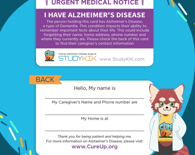 Alzheimer's Disease Card, Alzheimer's Card, Alzheimer's Disease ...