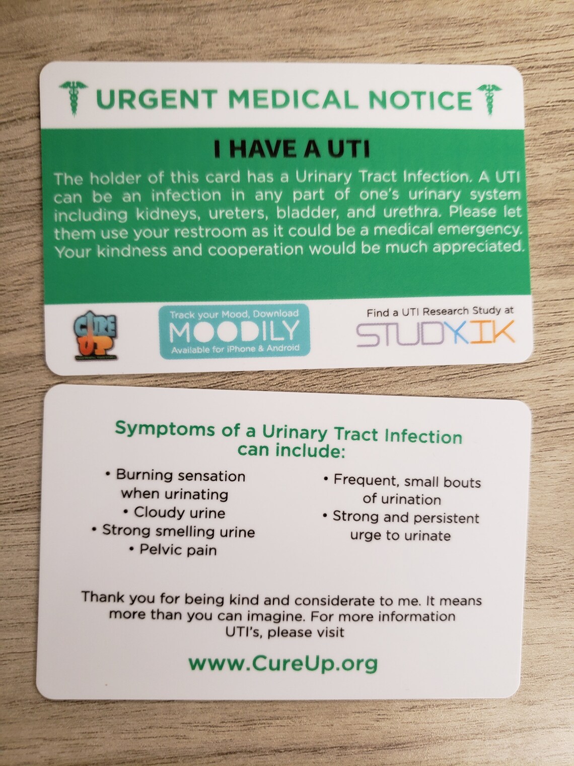 UTI Card UTI Emergency Card UTI Medical Card Urinary Tract - Etsy