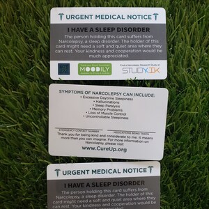 Narcolepsy Card, Narcolepsy Emergency Card, Narcolepsy Medical Card ...