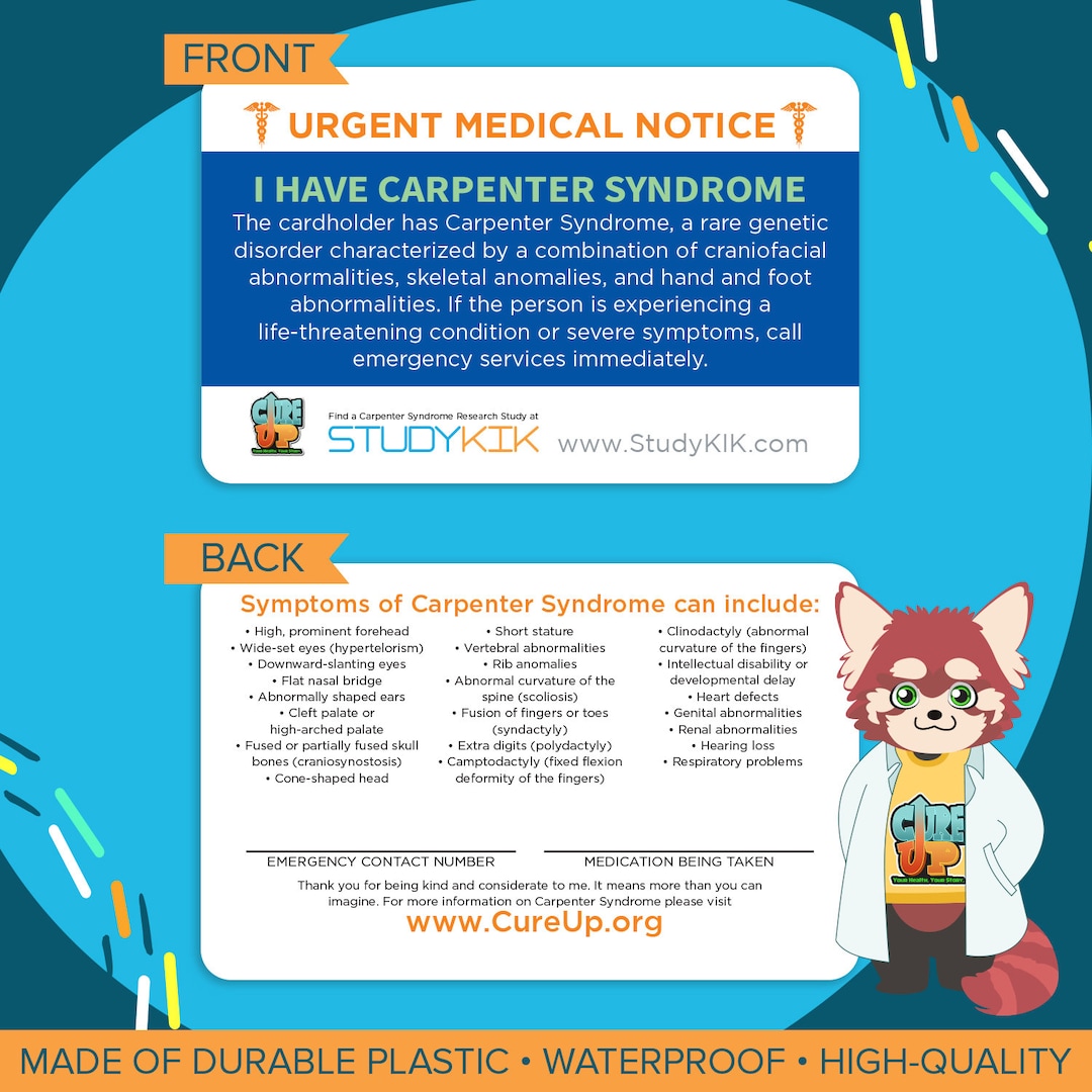 Carpenter Syndrome Card, Carpenter Syndrome Emergency Card, Carpenter ...