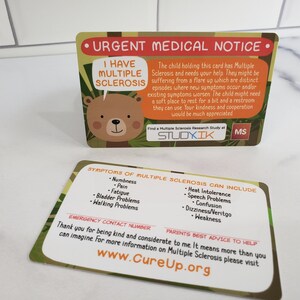 Child Multiple Sclerosis Card, Kid Multiple Sclerosis Emergency Card ...