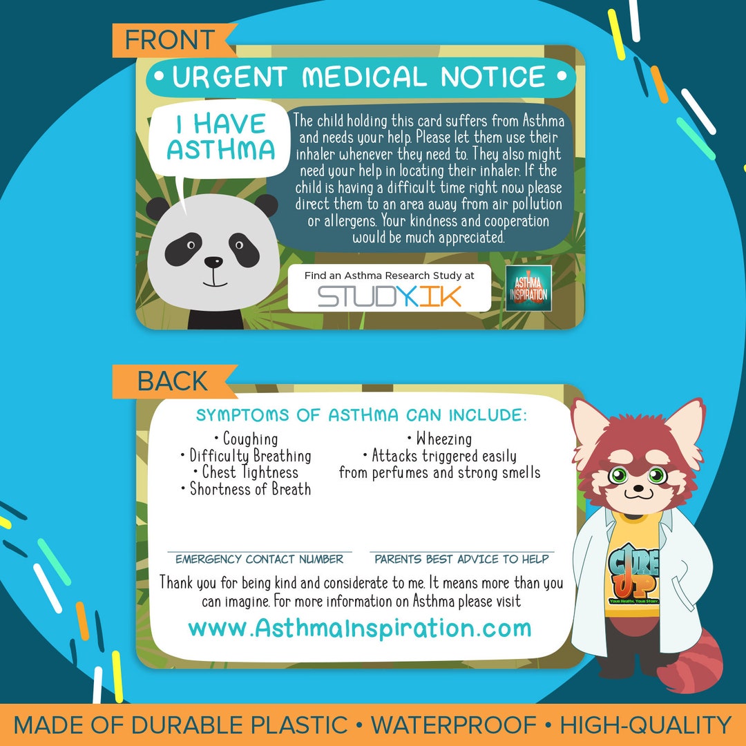 Child Asthma Card, Child Asthma Emergency Card, Child Asthma Medical ...