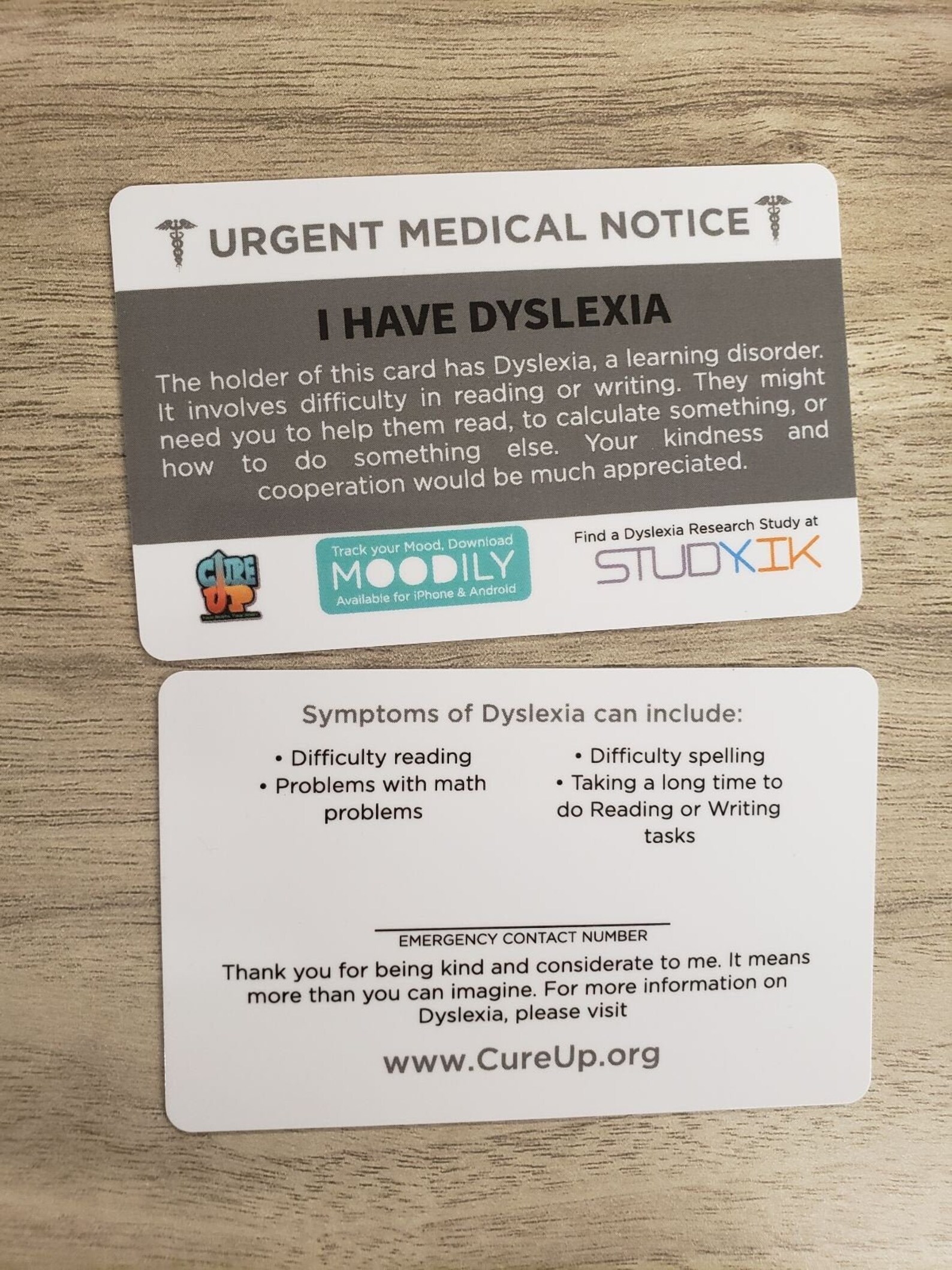 Dyslexia Card Dyslexia Emergency Card Dyslexia Medical Card - Etsy UK