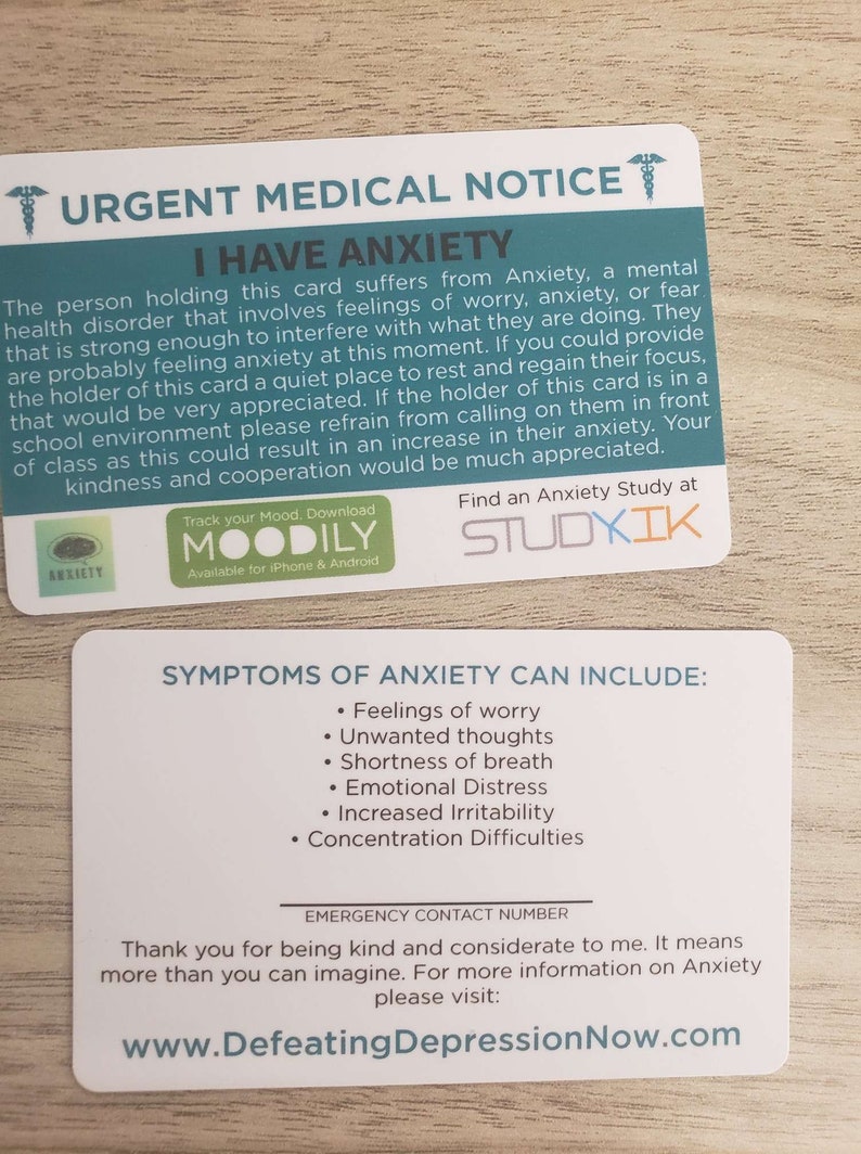 Anxiety Card Anxiety Emergency Card Anxiety Medical Card - Etsy Australia