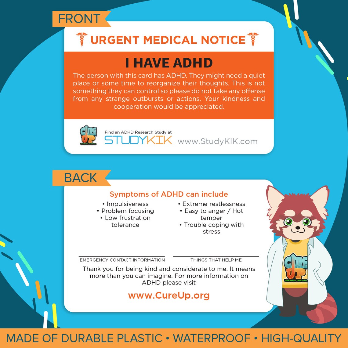 ADHD Card ADHD Emergency Card ADHD Medical Card Attention - Etsy Australia