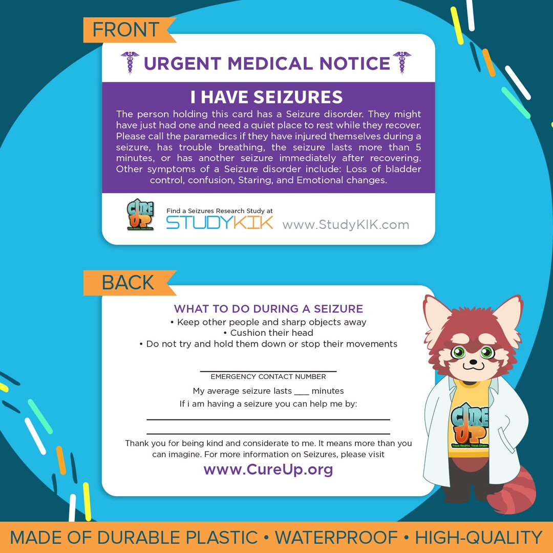 Seizure Card, Seizure Emergency Card, Seizure Medical Card, Seizure ...