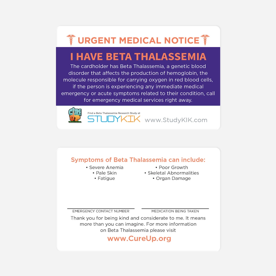 Beta Thalassemia Card Beta Thalassemia Emergency Card Beta - Etsy