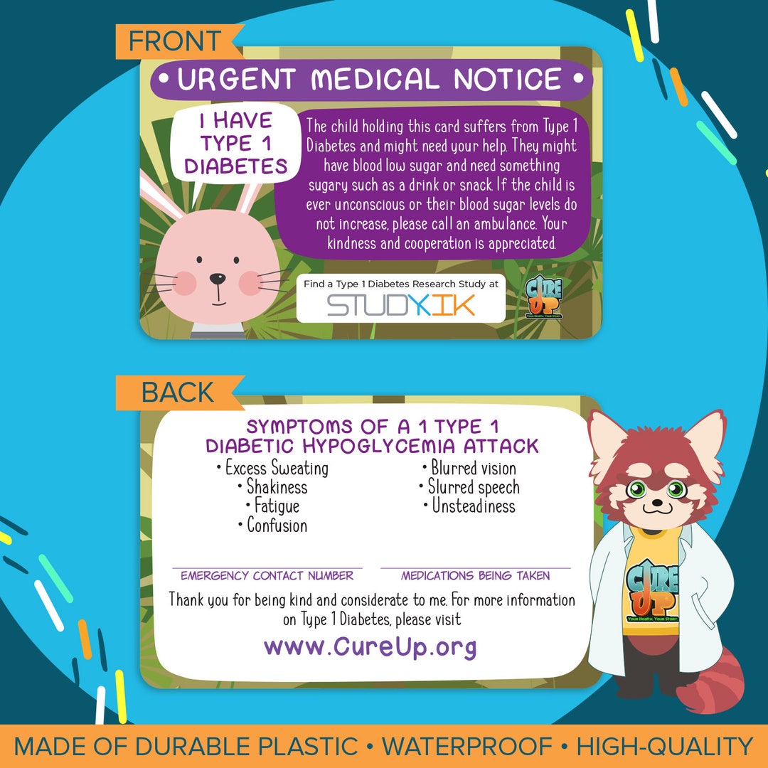 Child Type 1 Diabetes Card, Child Type 1 Diabetes Emergency Card, Child ...
