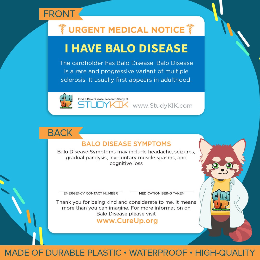 Balo's Disease Card, Balo's Disease Emergency Card, Balo's Disease ...