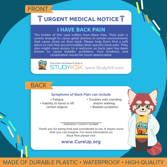 Back Pain Card Back Pain Emergency Card Back Pain Medical | Etsy